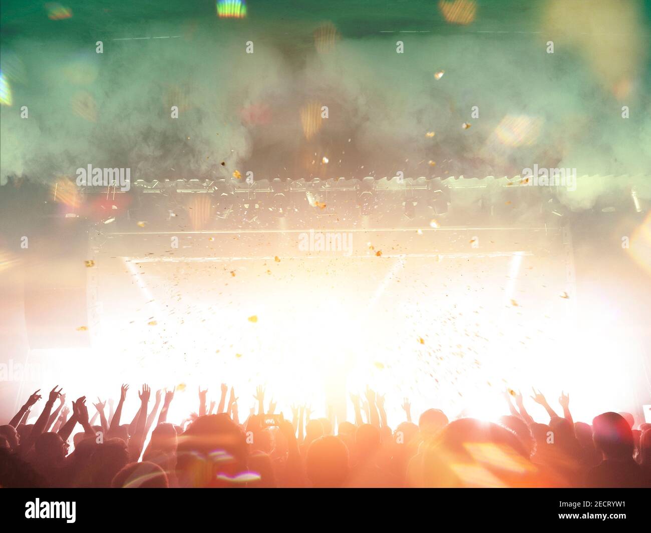 Front view of a concert stage shot in the middle of a music festival ...