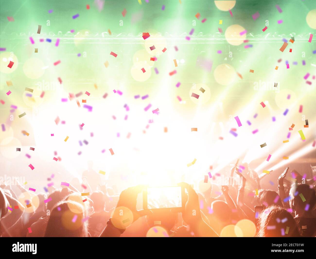 Front view of a concert stage shot in the middle of a music festival ...