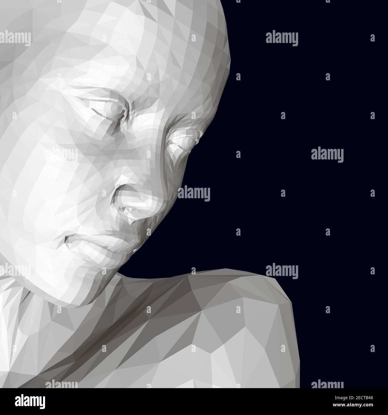 Polygonal face of a girl isolated on a dark background. 3D. Vector ...