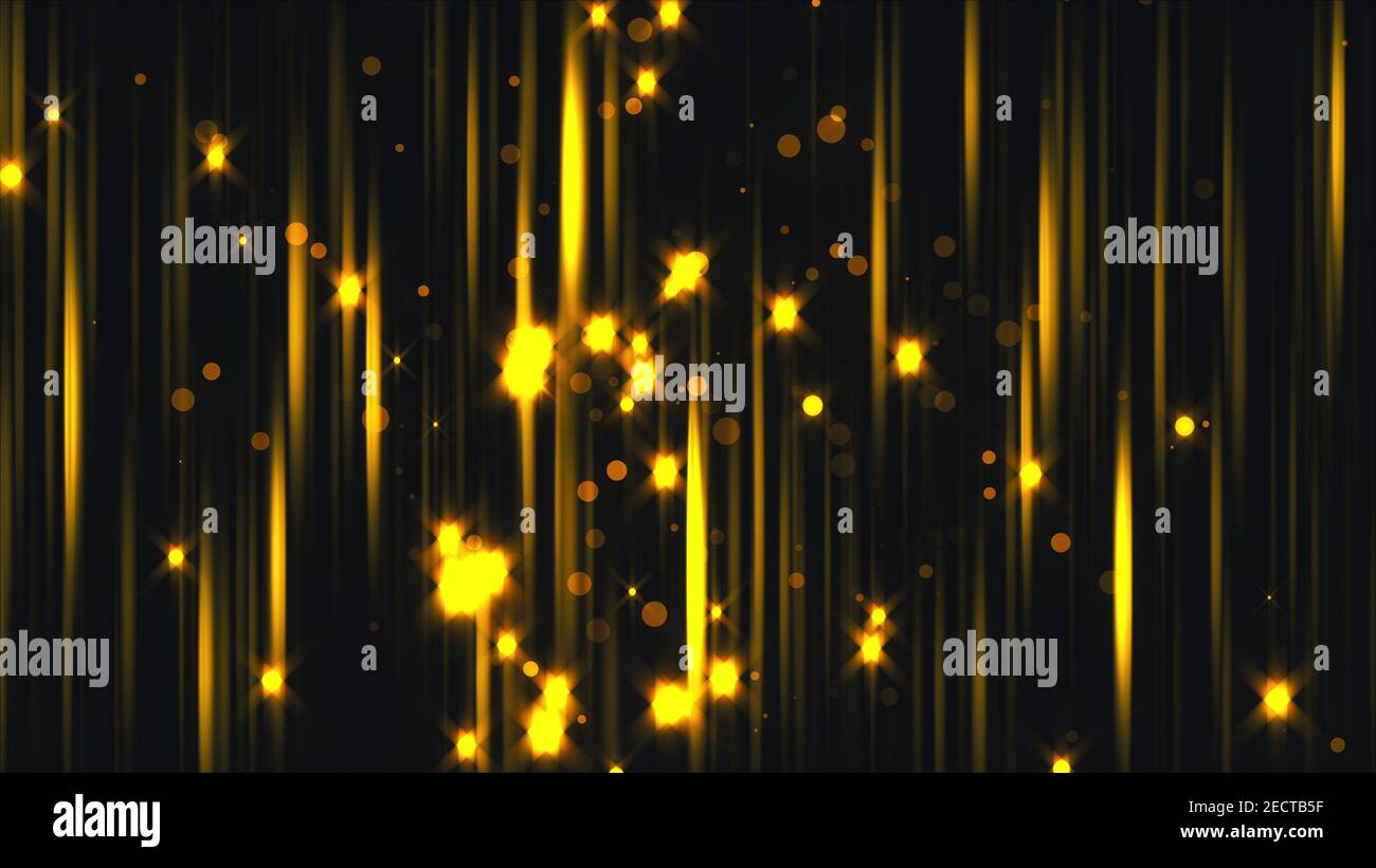 Gold vertical streaks and particles, computer generated. 3d rendering ...