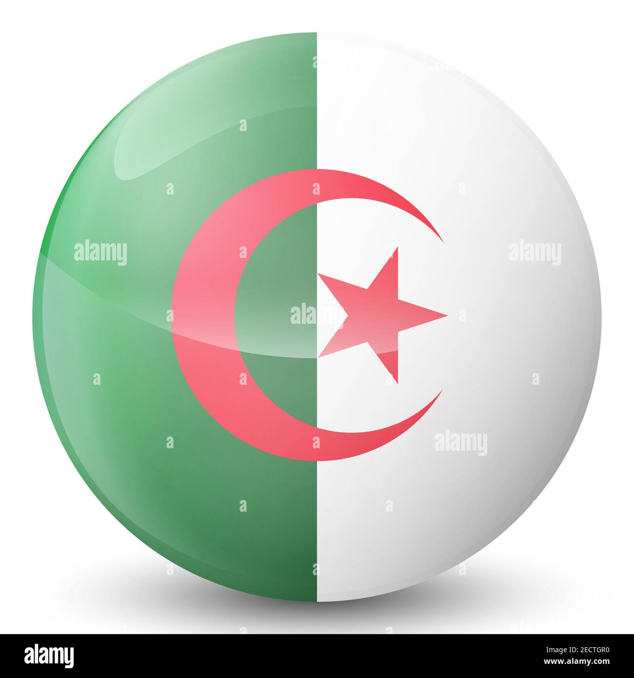 Glass light ball with flag of Algeria. Round sphere, template icon ...