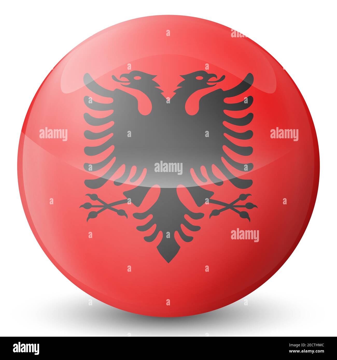 Glass light ball with flag of Albania. Round sphere, template icon ...