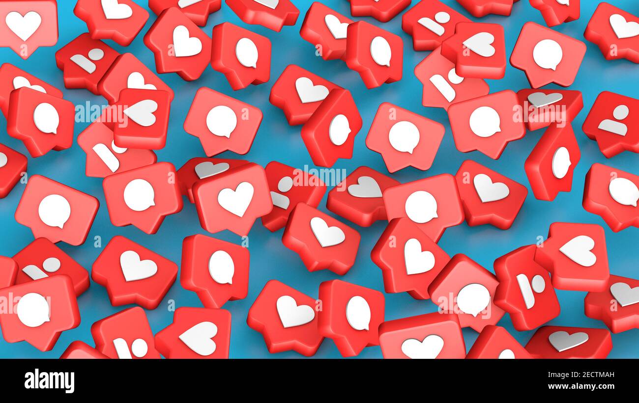 Lots of Instagram likes and hearts. 3d render Stock Photo - Alamy