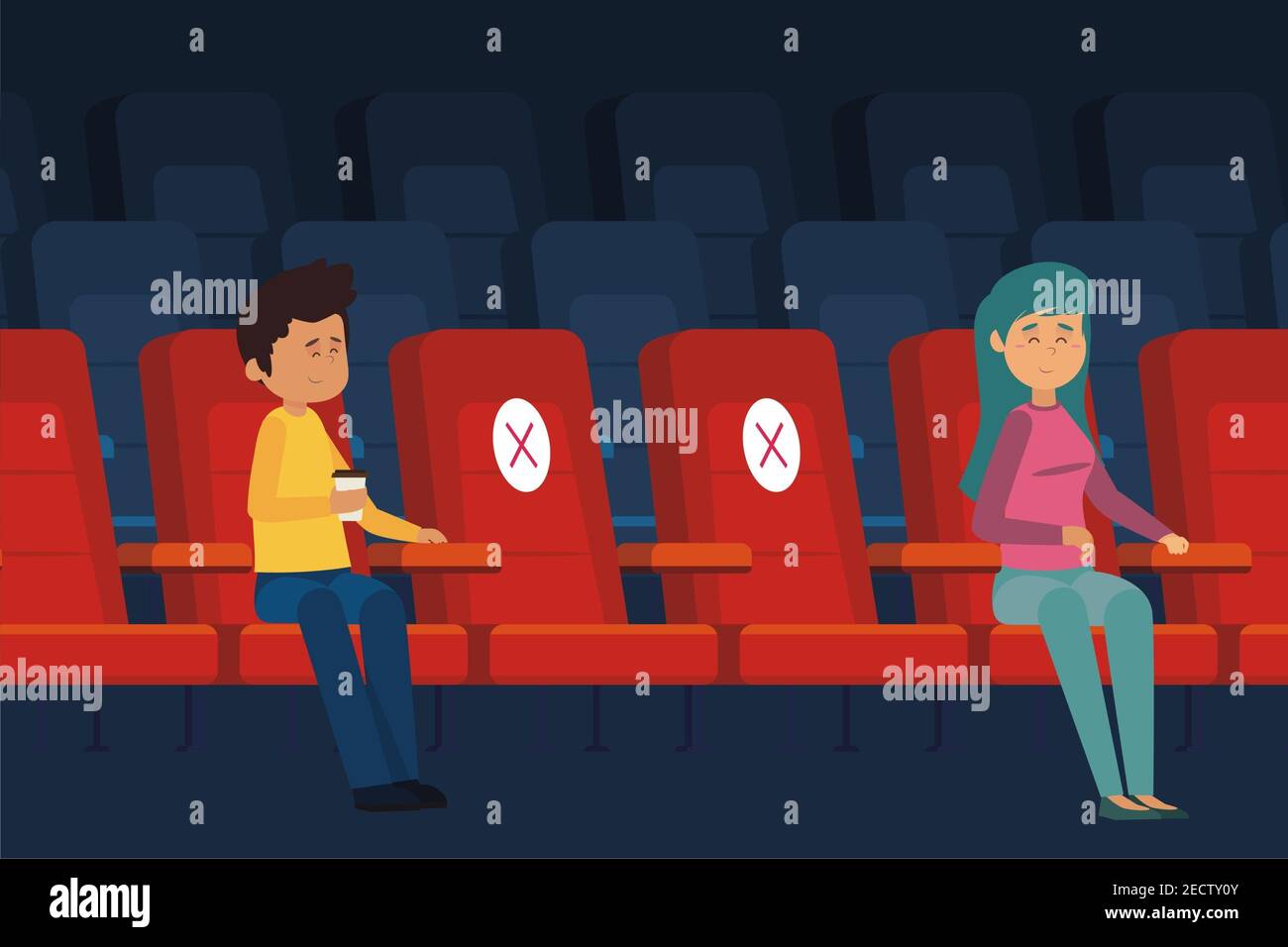 Social distancing in a movie theater during covid-19 pandemic Stock ...