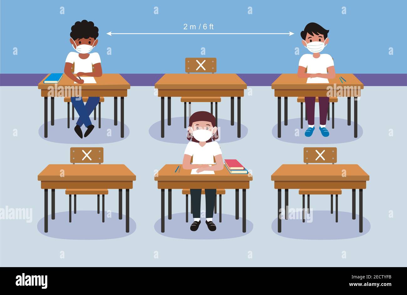 Social distancing in a classroom due to Covid-19 pandemic Stock Photo ...
