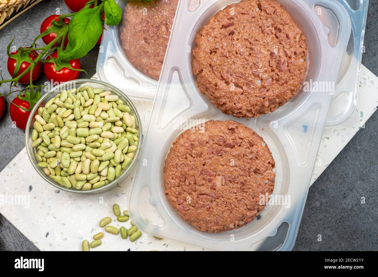 Healthy vegetarian vegan food, raw plant based soya beans burger ready ...