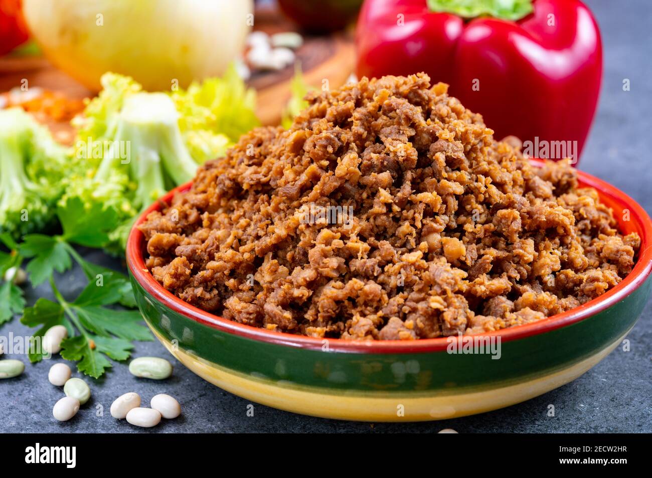 Vegetarian plant based imitation minced soya beans meat ready to eat ...