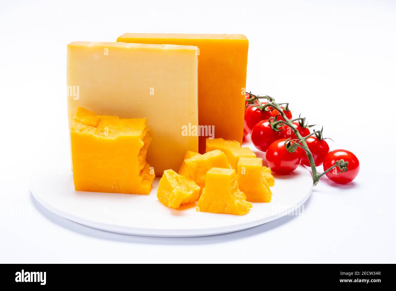Cheese collection, orange and yellow smoked British cheese from England ...