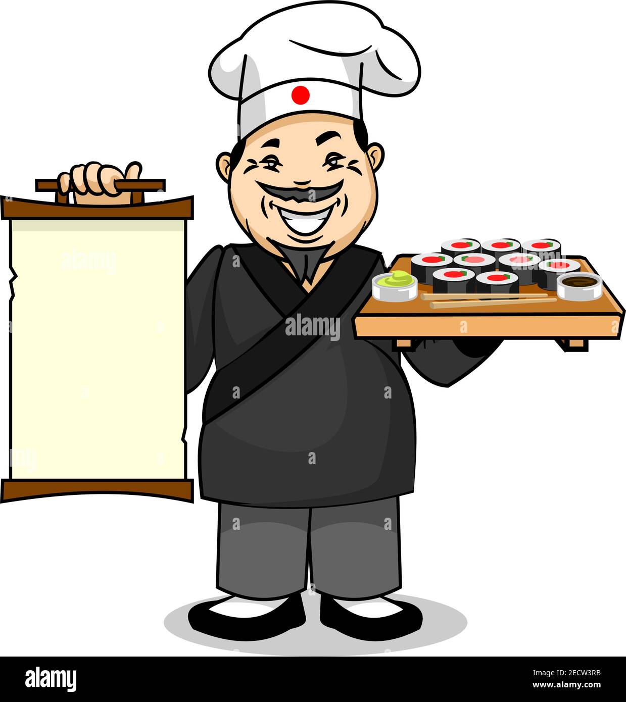 Japanese cuisine icon. Smiling japanese chef cook in national clothing ...