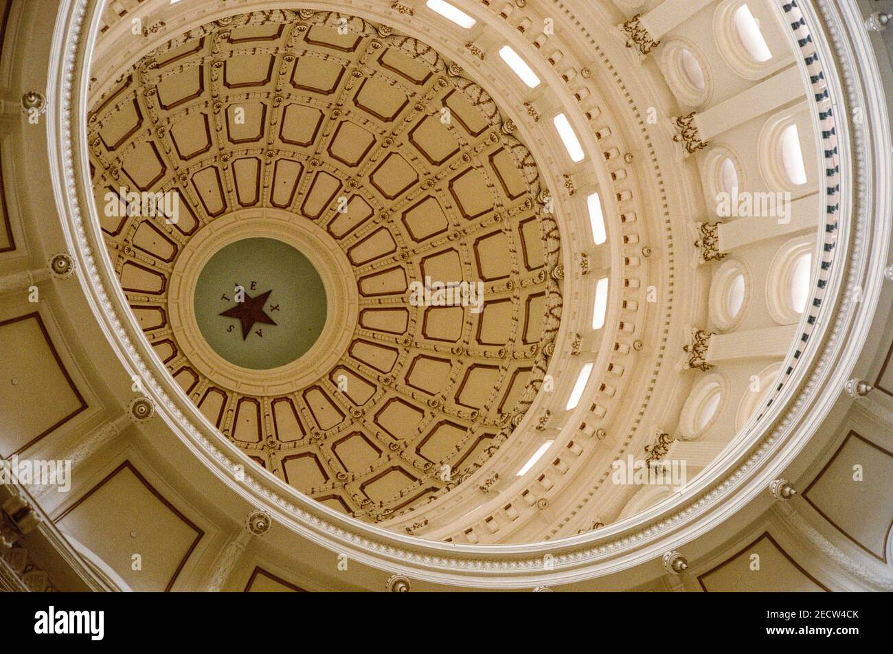 A low angle shot of the Texas State Capitol dome interior design in ...