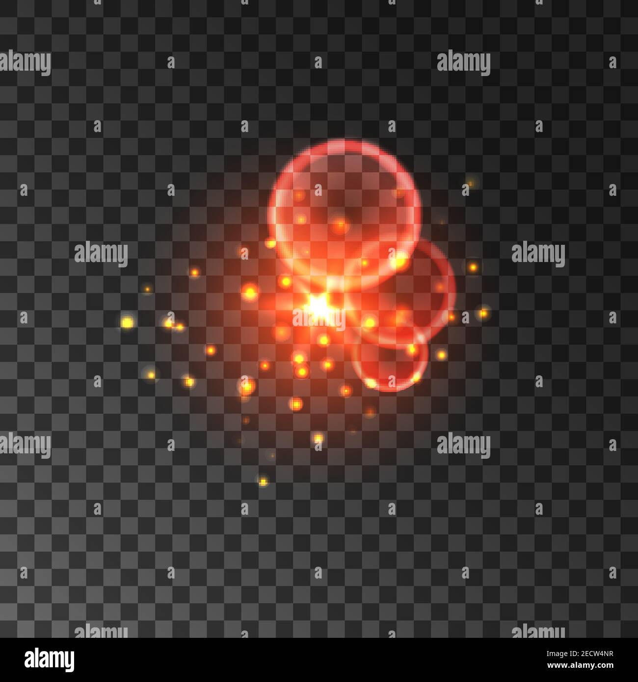 Glittering red sparkles with lens flare effect. Glowing fire sparks on ...