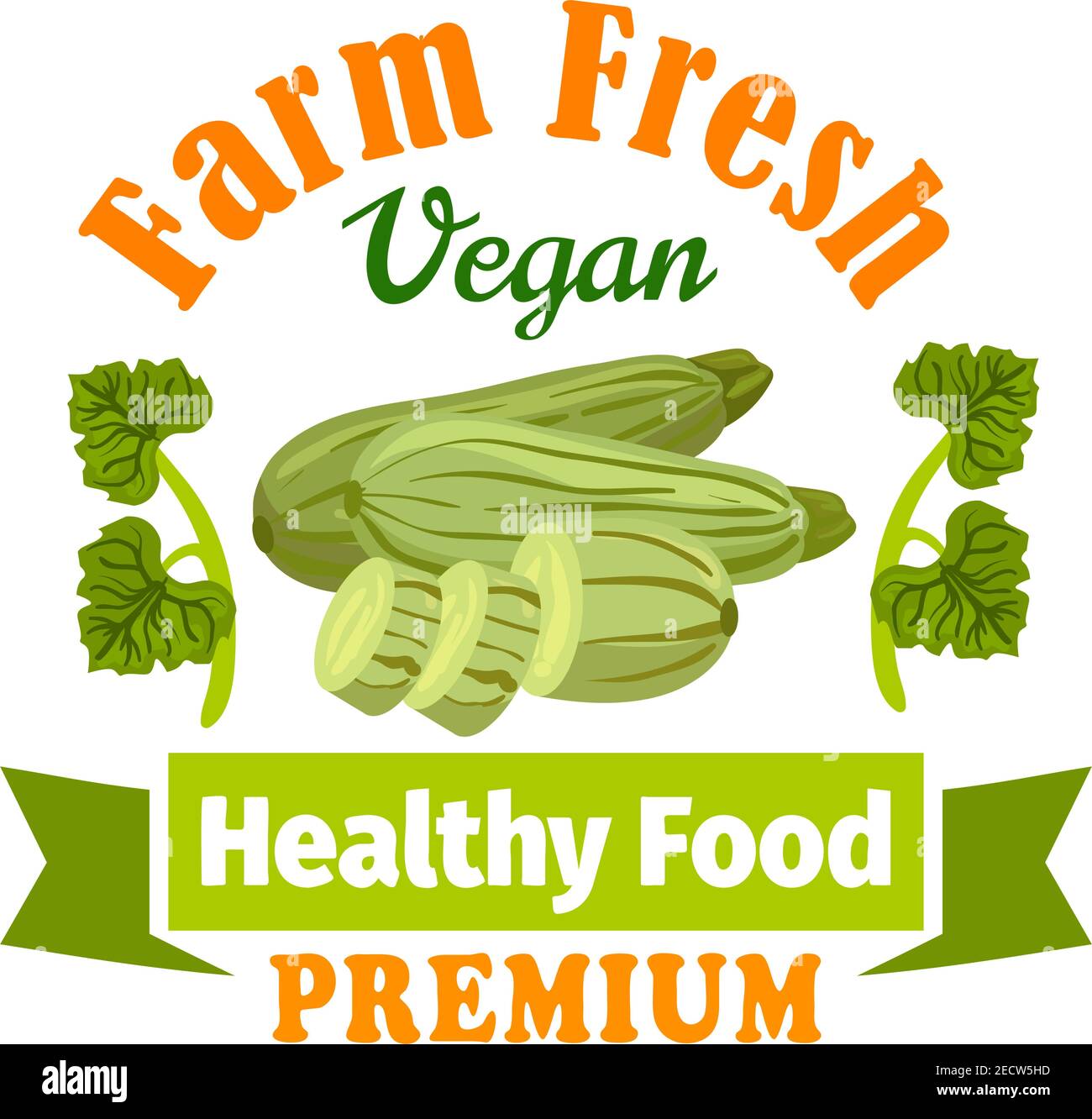 Farm fresh zucchini squash label. Premium healthy vegan food icon with ...