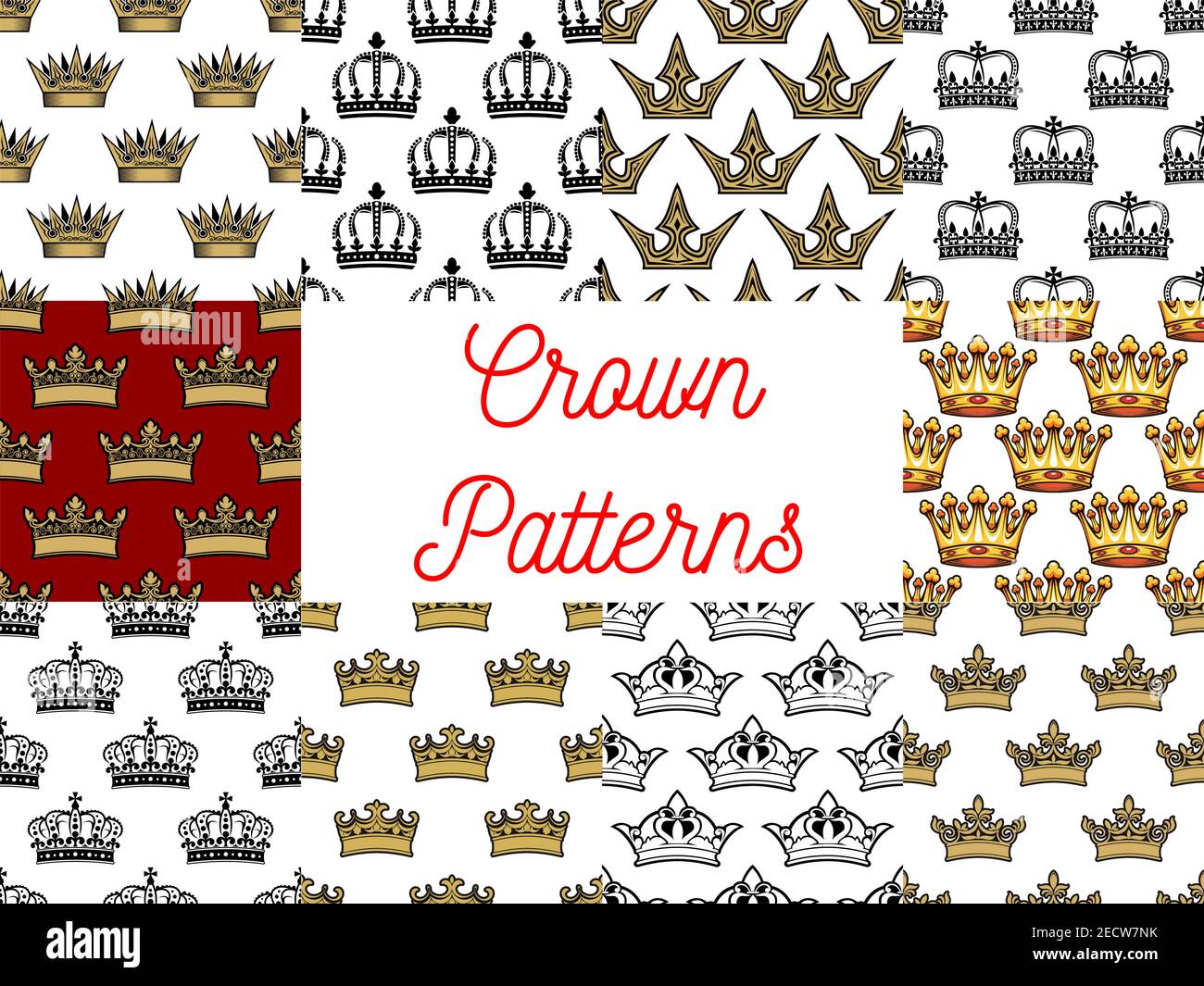 Crowns seamless patterns. Backgrounds with vector icons of golden crown ...