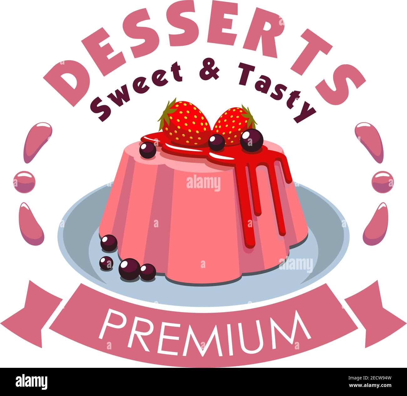 Premium dessert emblem. Vector icon of sweet pudding on plate ...
