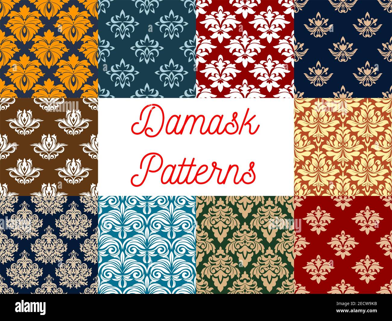 Damask ornamental decoration patterns. Luxurious royal ornaments and ...