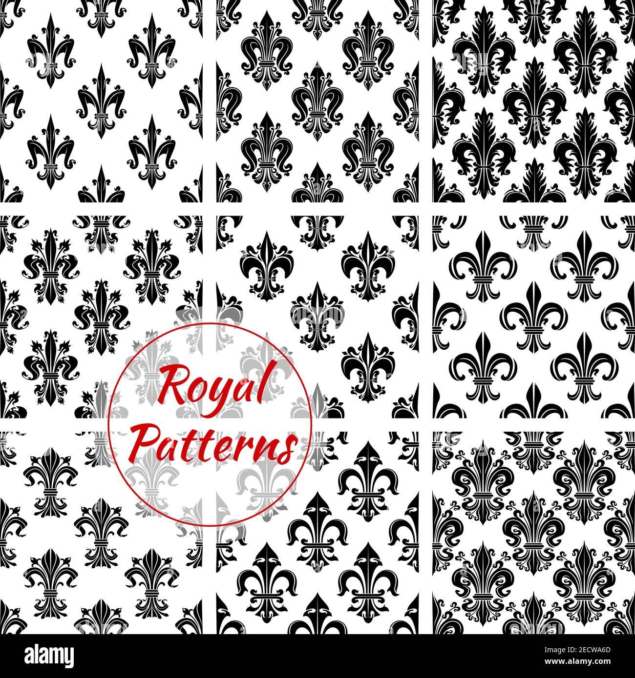 Royal french lily seamless backgrounds. Wallpaper with black vector ...