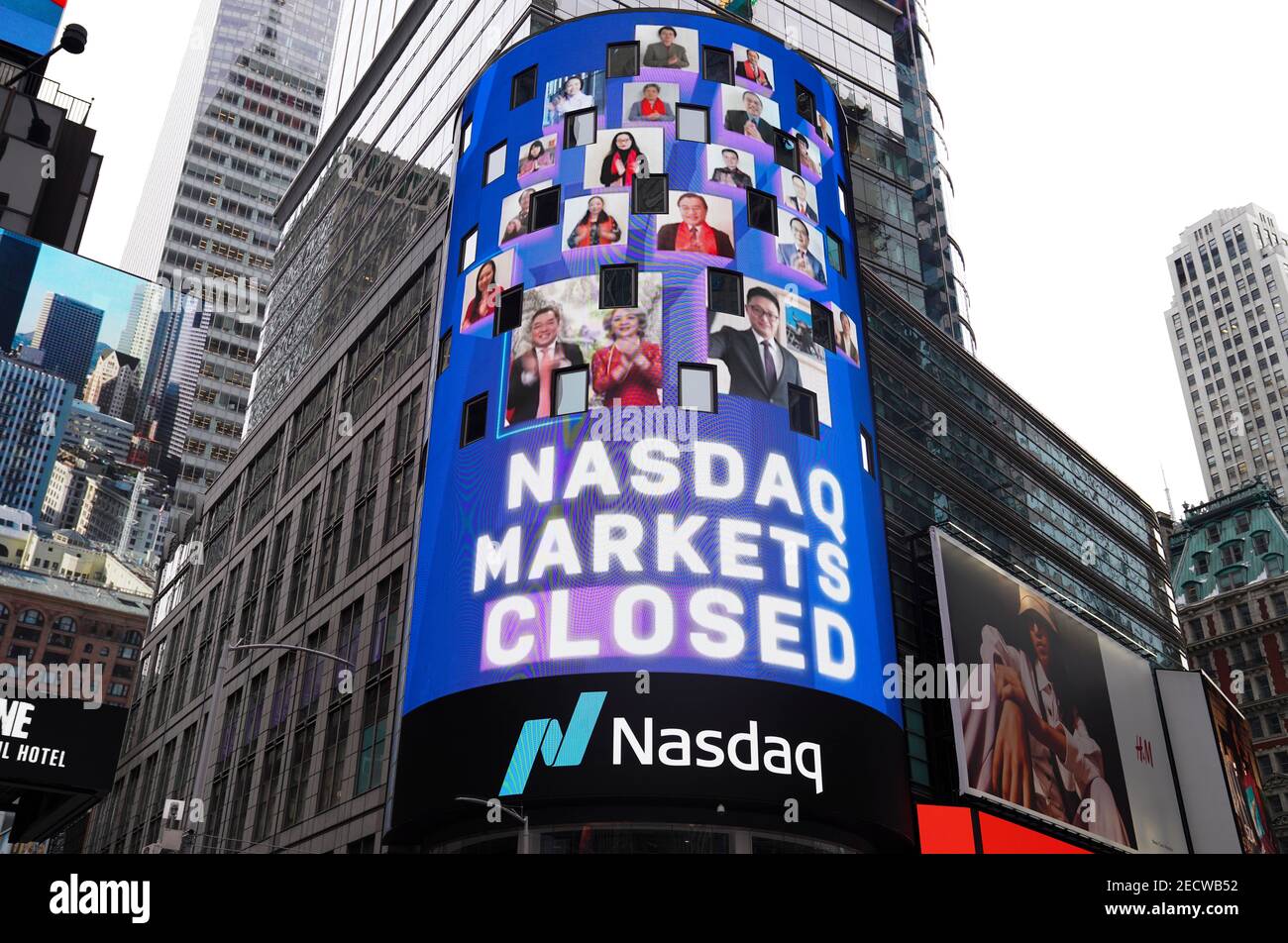 Beijing, China. 11th Feb, 2021. The Nasdaq's outdoor display shows ...