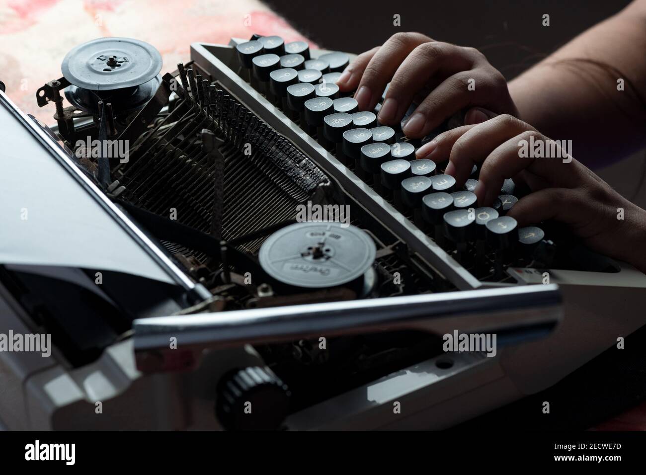 Old black and white indian manual model typewriter Stock Photo - Alamy