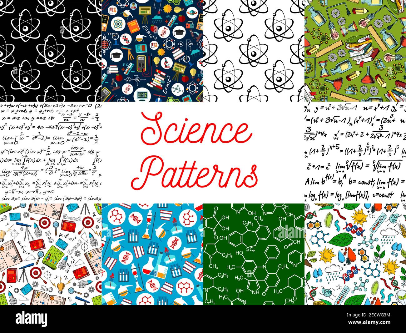 Science backgrounds with patterns. Seamless wallpaper with icons of ...