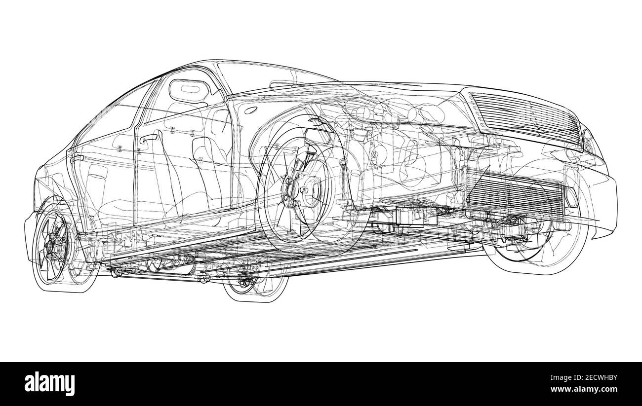 Electric Car With Chassis. Vector rendering of 3d Stock Vector Image ...
