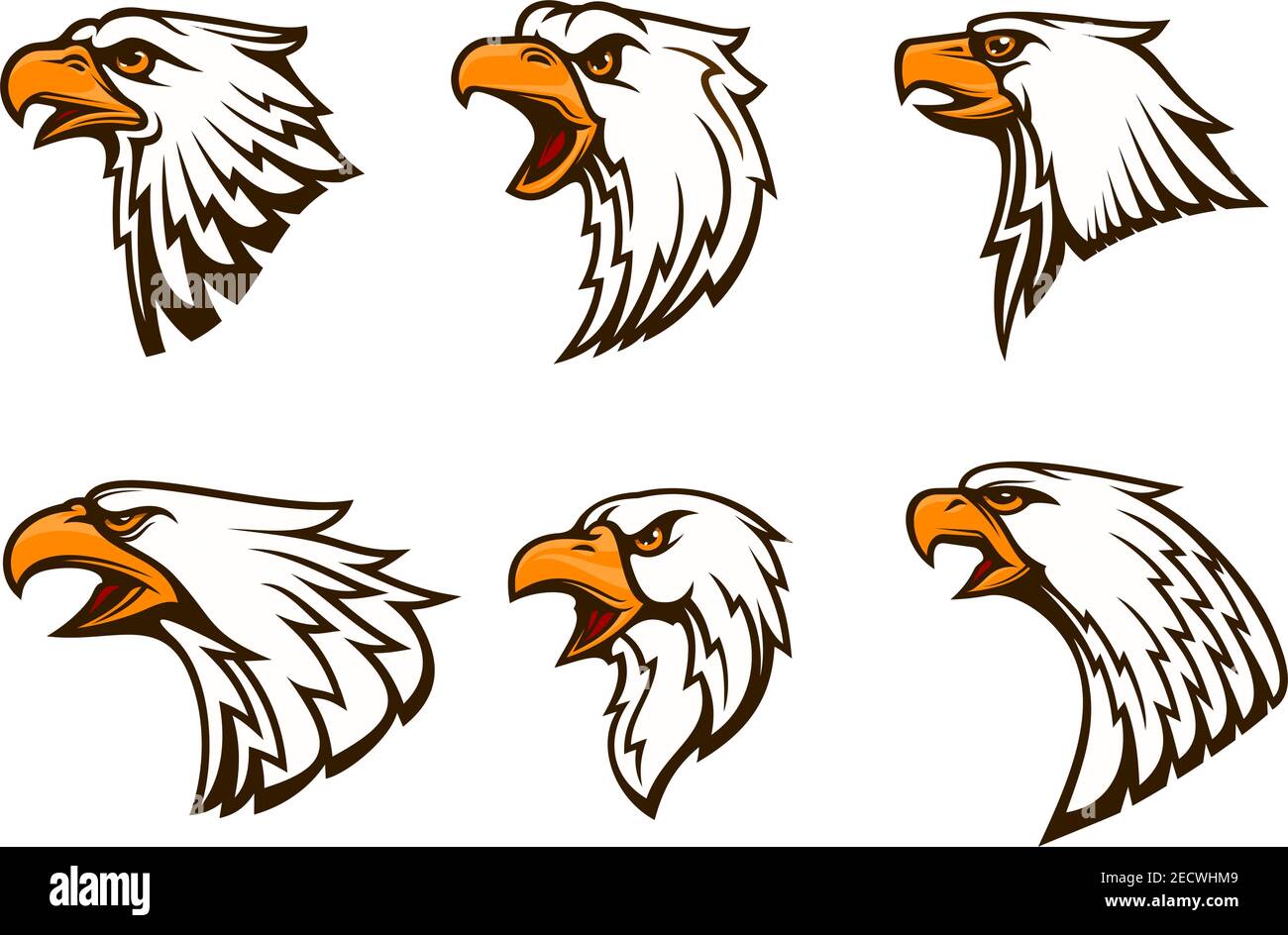 Bald Eagle vector emblems set. Isolated icons of hawk with beak, harsh ...