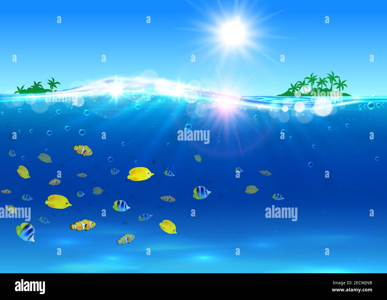 Summer holidays travel banner. Paradise wallpaper with ocean, tropical ...