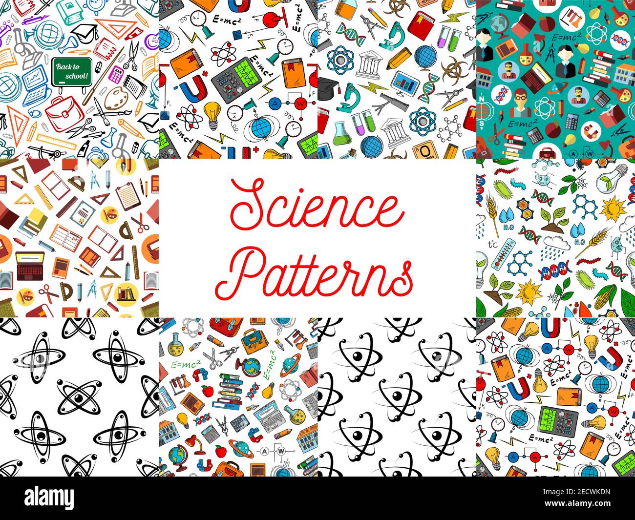 Science and knowledge seamless backgrounds. Wallpaper patterns of ...