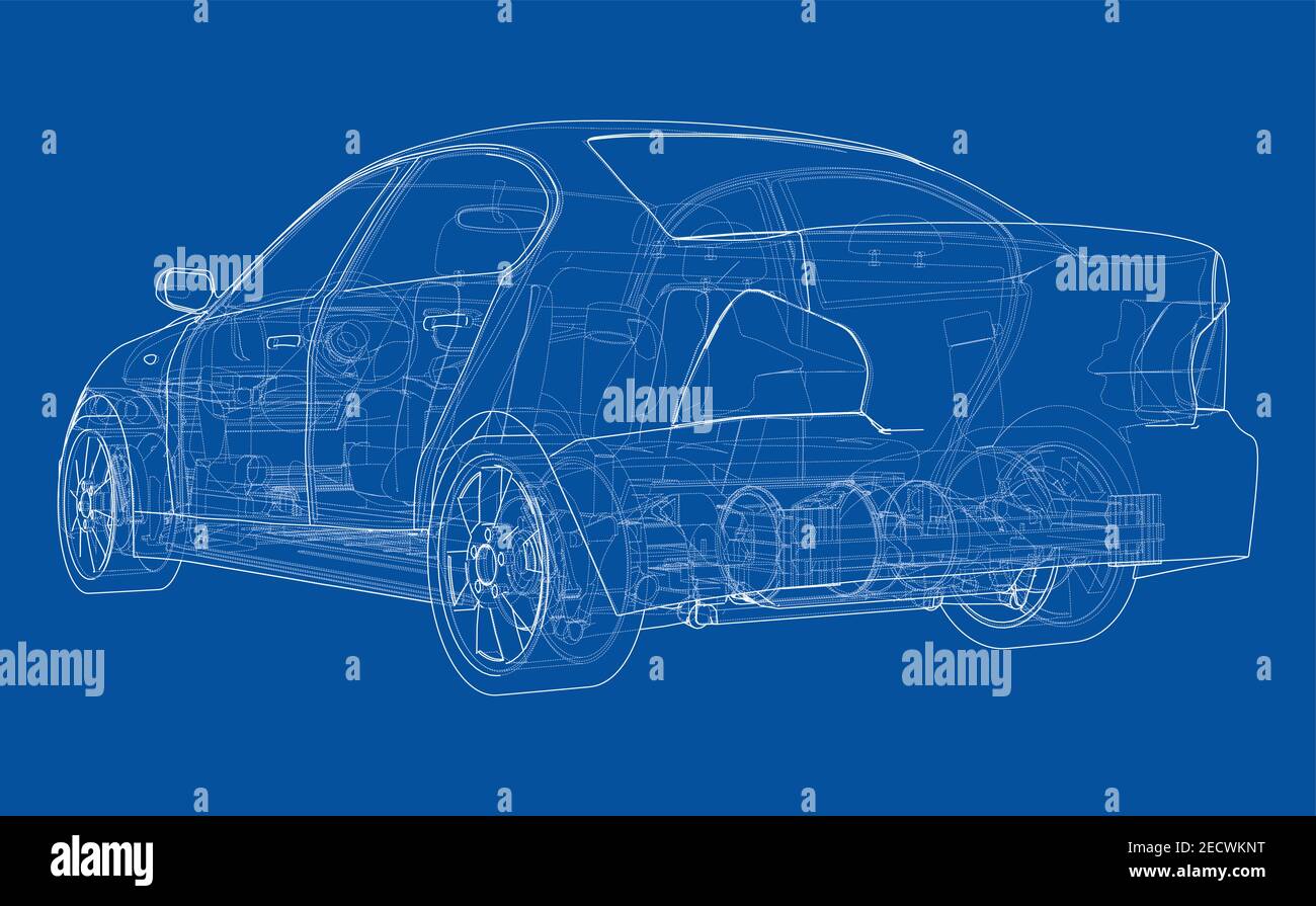 Electric Car With Chassis. Vector rendering of 3d Stock Vector Image ...