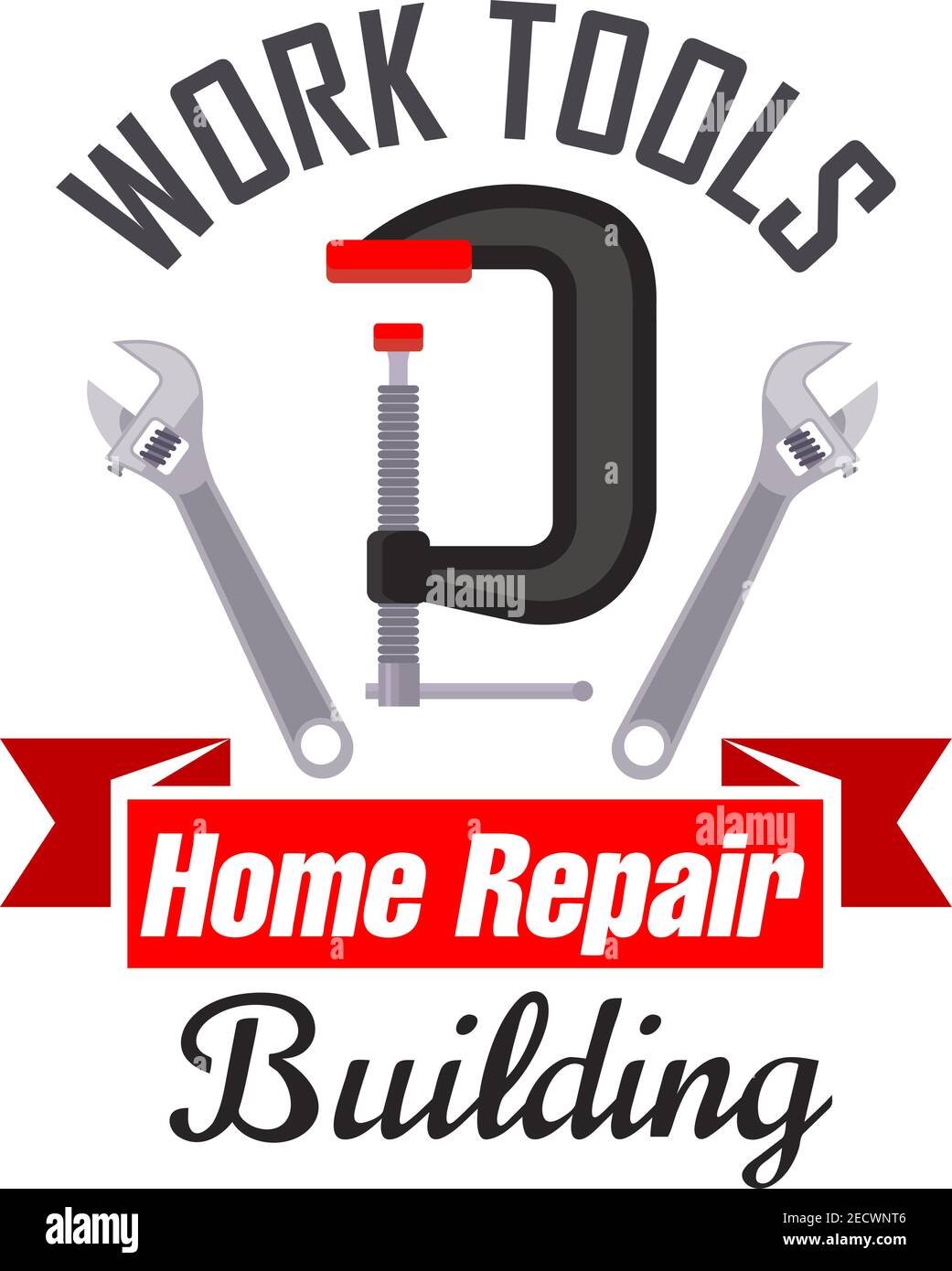 Home building and repair work tools icon emblem. Vector icon of spanner ...
