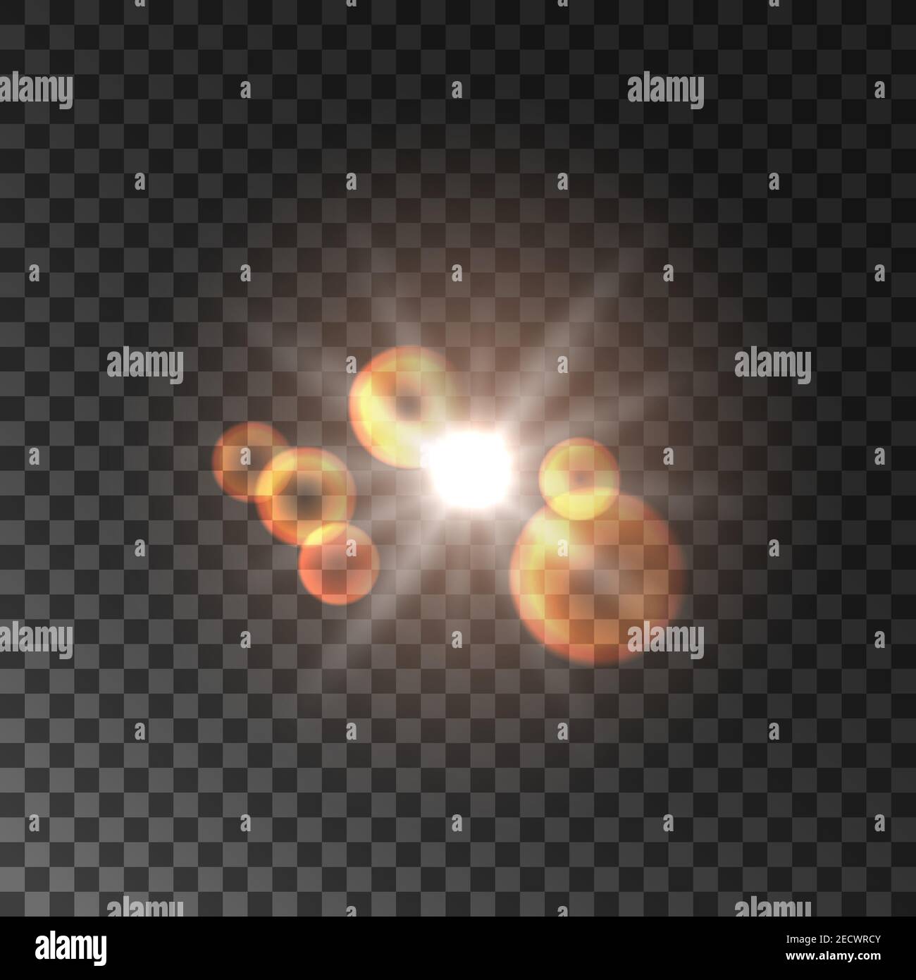 Golden sun light with lens flare effect. Glowing sun light with beams ...