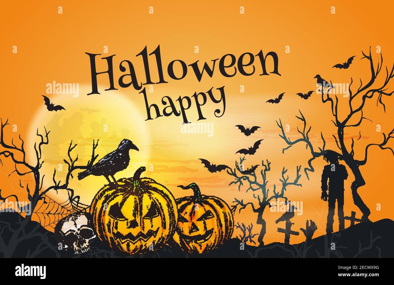 Happy Halloween orange greeting card template. Traditional october ...