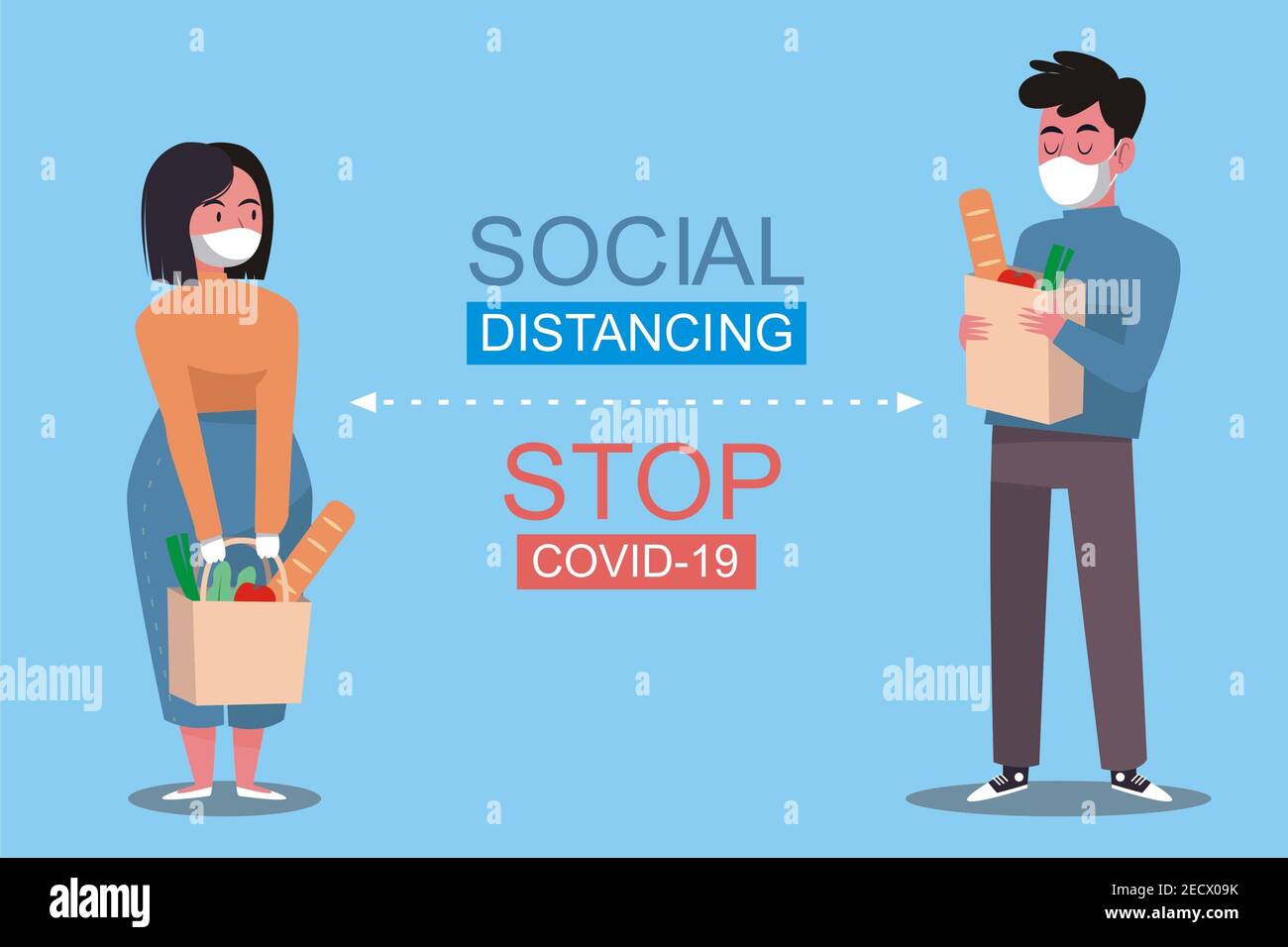 Two people keeping social distance in a queue Stock Photo - Alamy