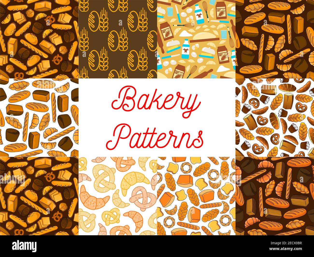 Bakery and baking seamless backgrounds. Wallpapers with vector icons of ...