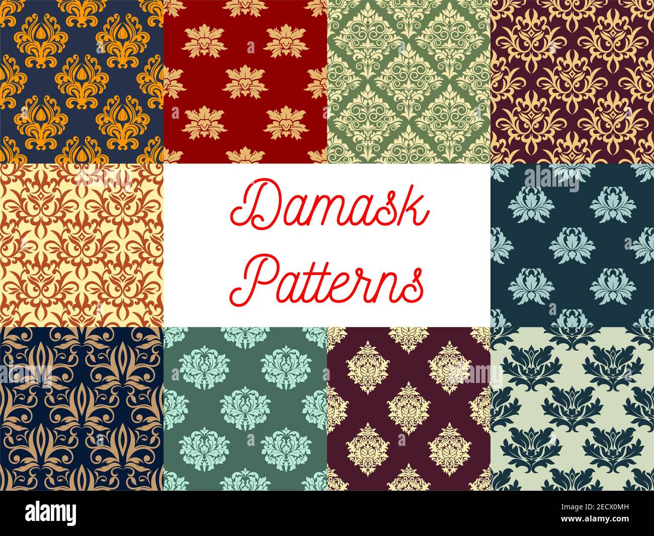 Damask ornamental decoration seamless patterns. Luxurious royal baroque ...
