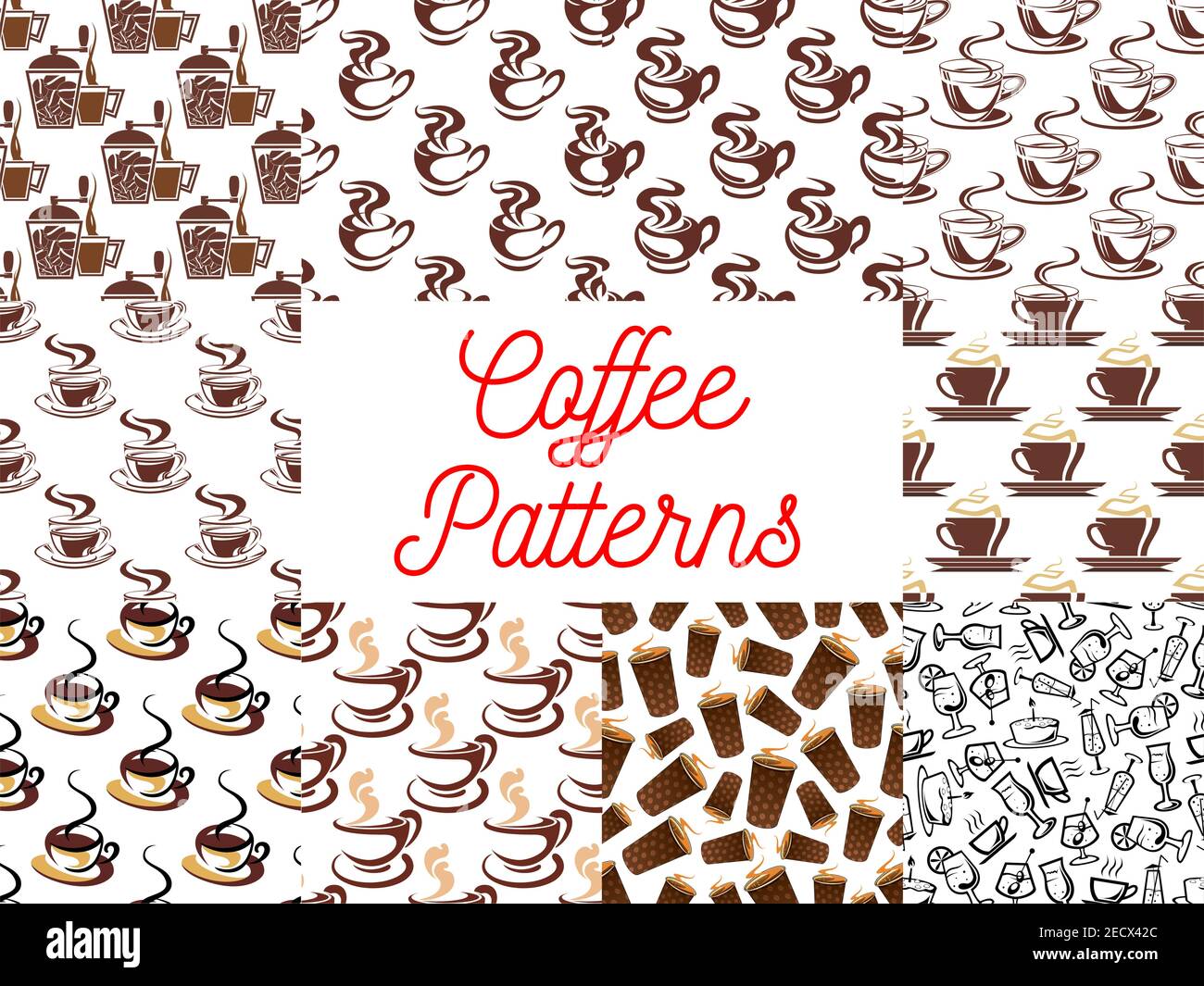 Coffee seamless pattern backgrounds. Vector patterns of coffee cup ...