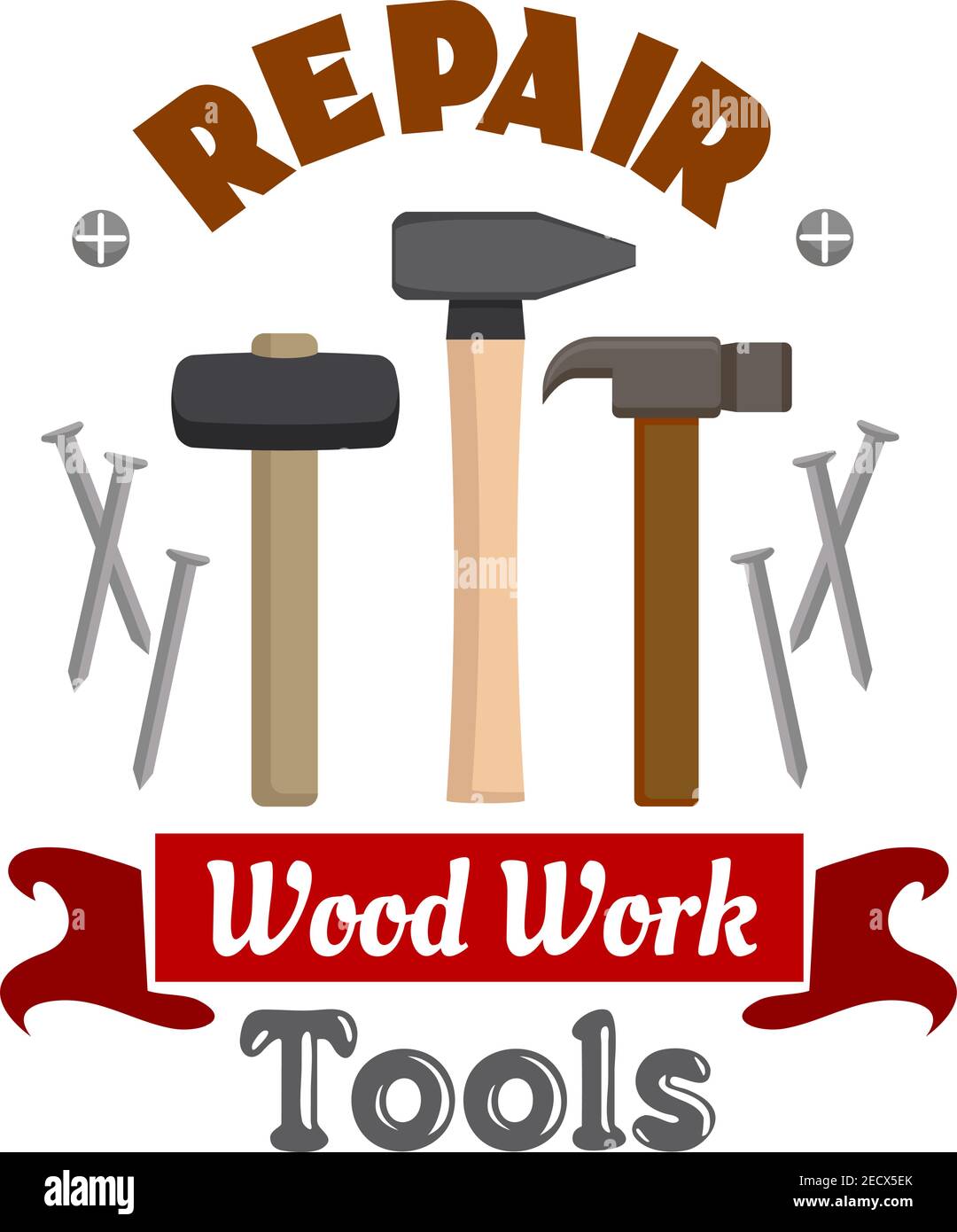 Repair and construction emblem with work tools. Vector icon of hammer ...