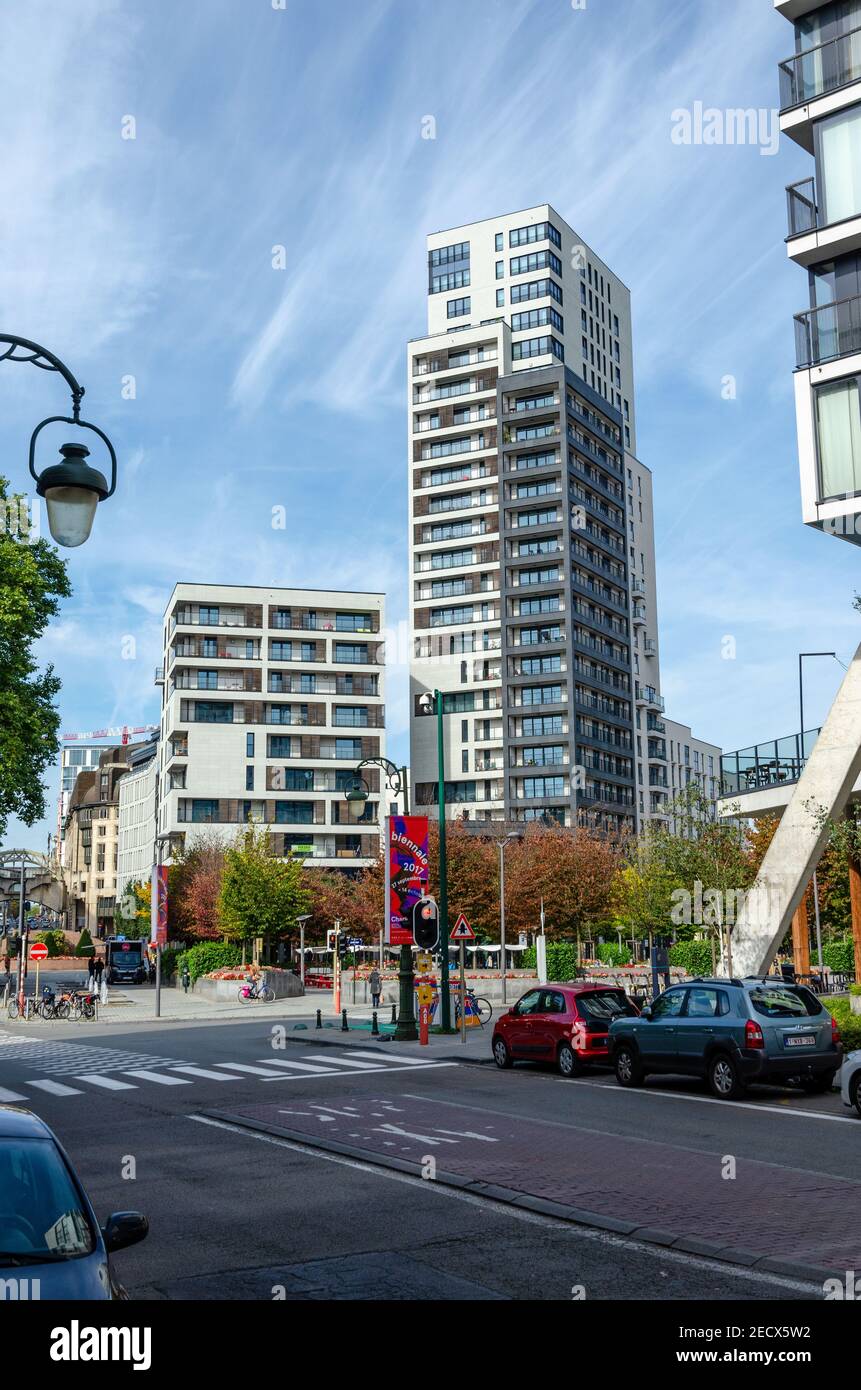 Street in Brussels with modern buildings. Belgium Stock Photo - Alamy