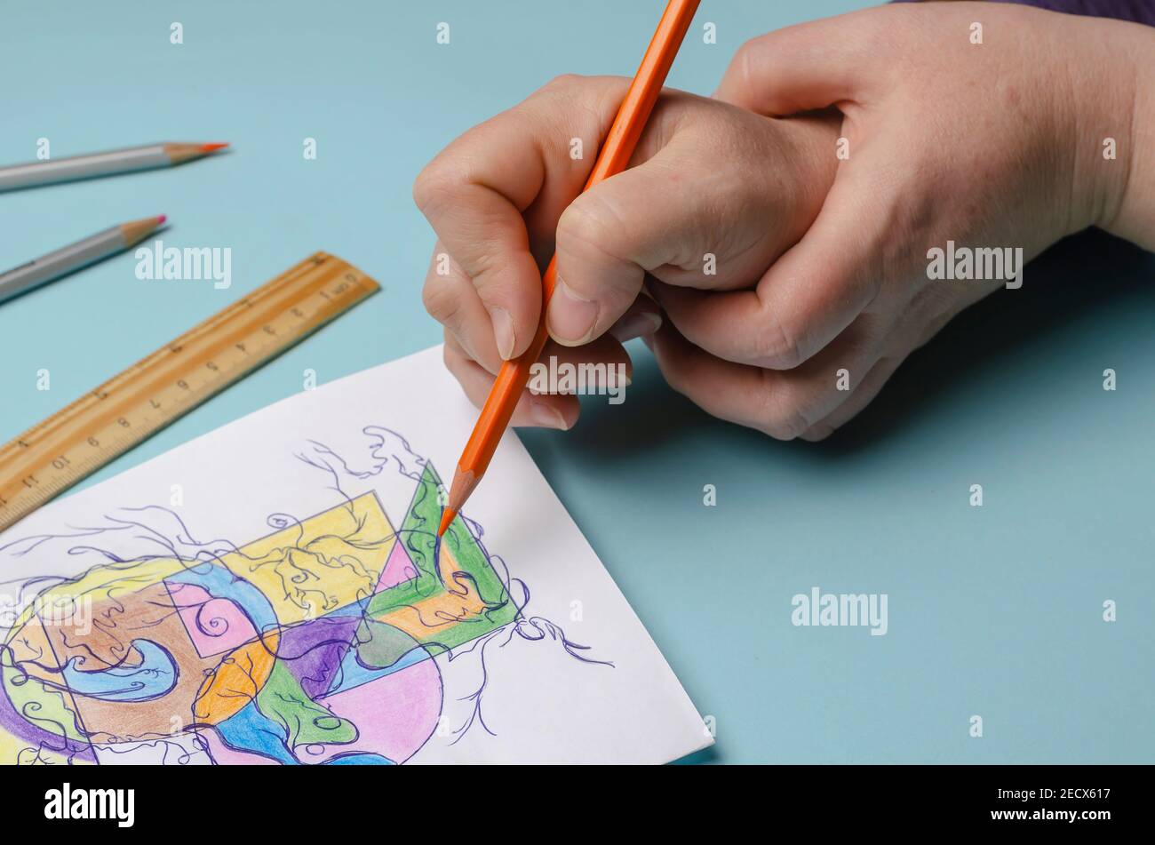 Mental health, a modern method of art therapy, Neurographics. The hands ...