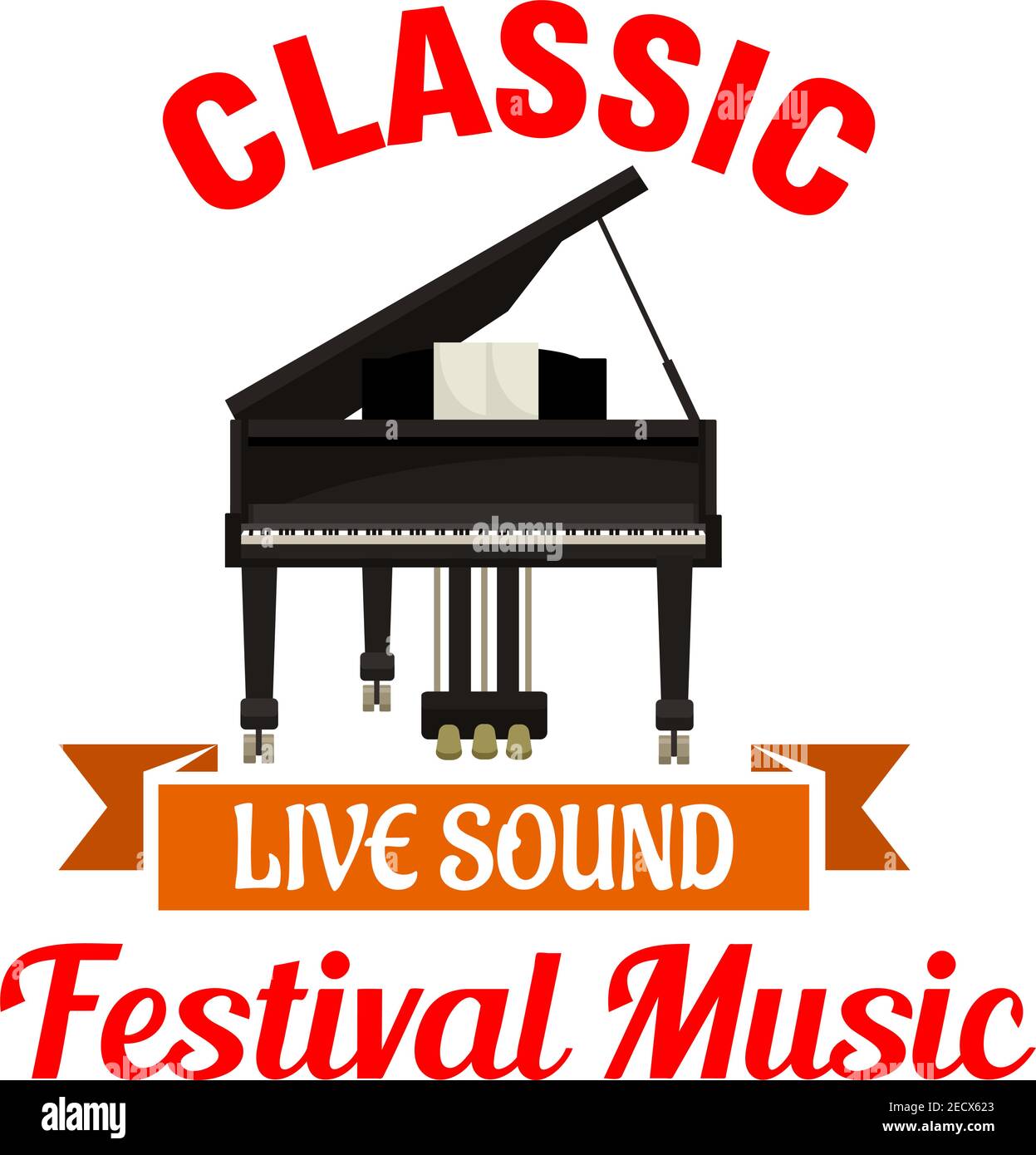 Piano. Classic music festival emblem with vector icon of classic black ...