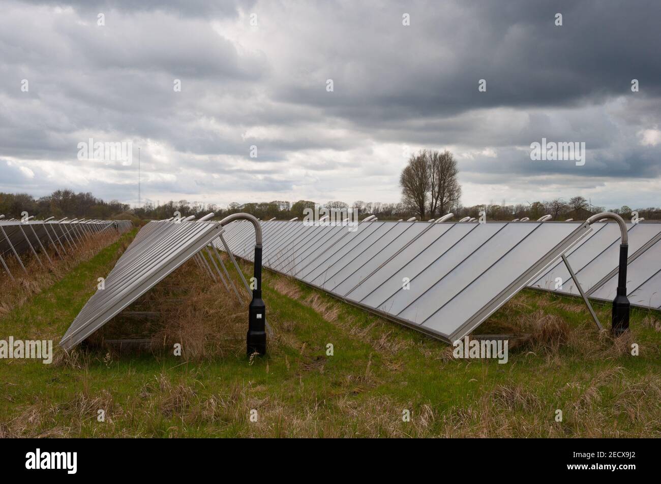 Solar Panels on a field near a power plant in Denmark Stock Photo - Alamy