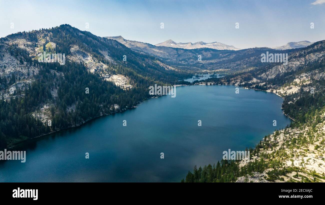 Drone view of Echo Lake next to Lake Tahoe in California Stock Photo ...