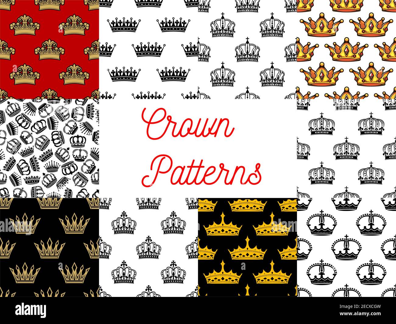 Seamless vector patterns of golden crown. Royal, heraldic, imperial ...