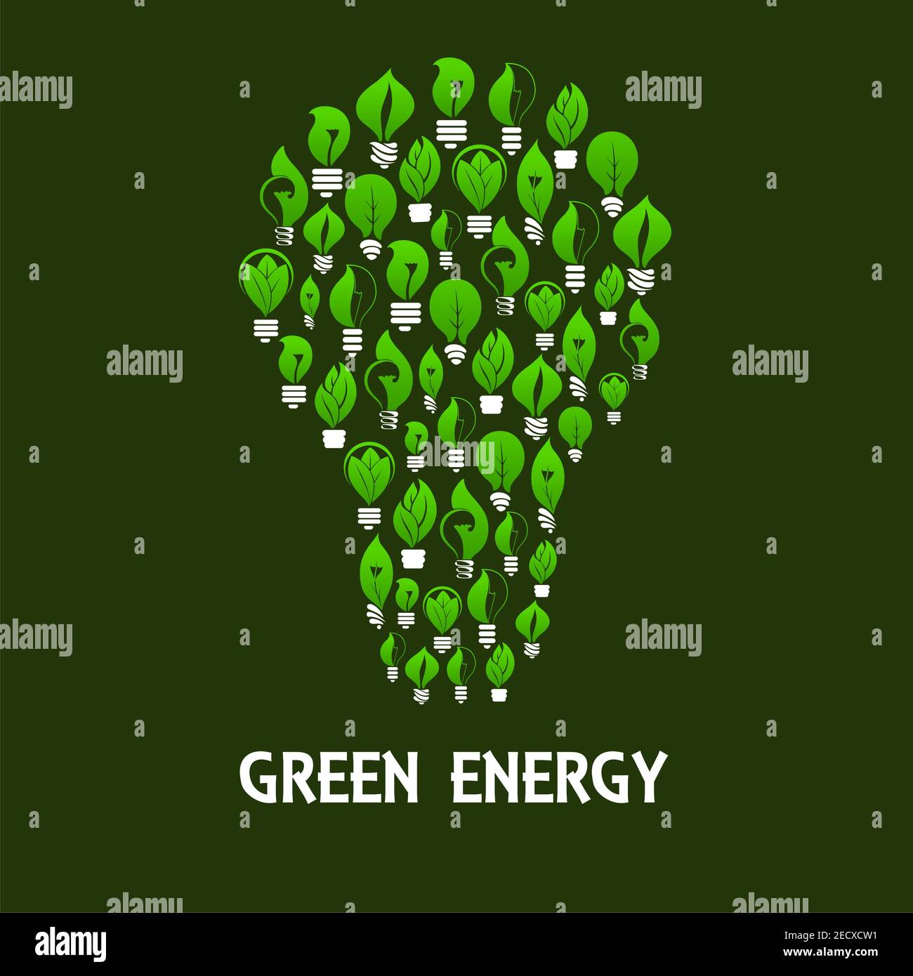 Green energy light bulb symbol made up of eco lamps with green leaves ...