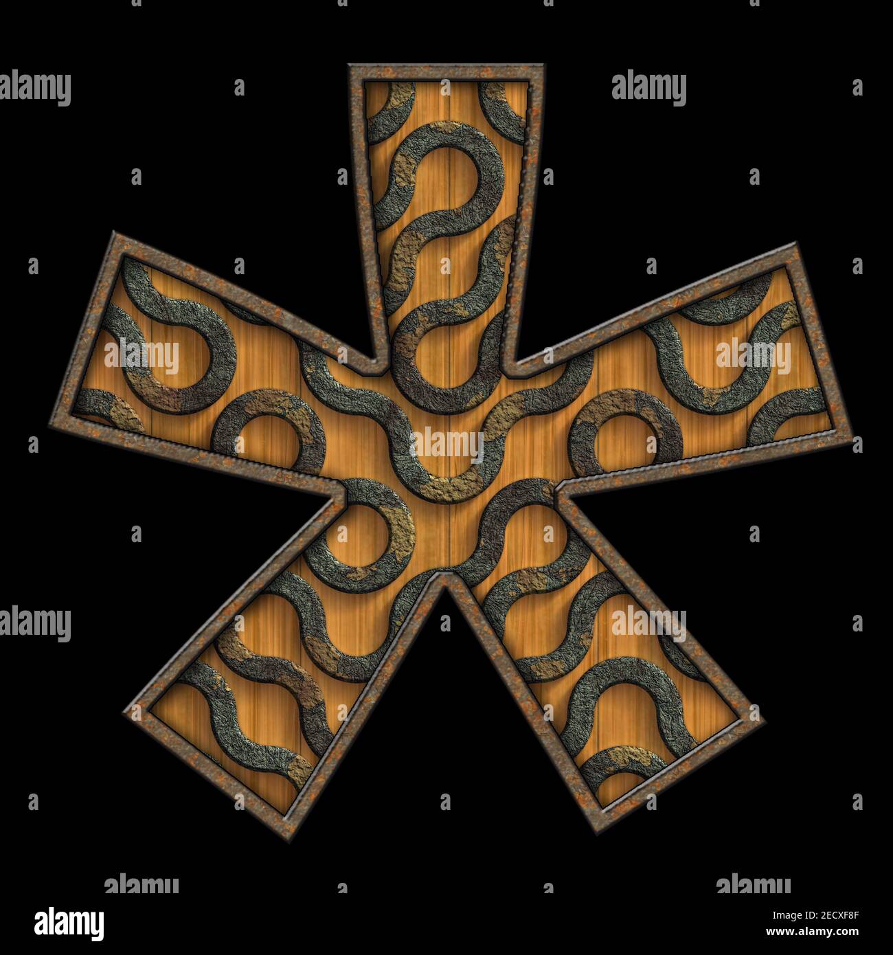 3D render of wood and corroded metal textured symbol Stock Photo - Alamy