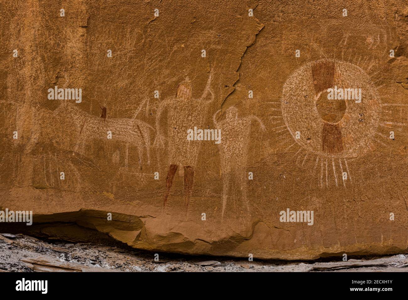 Sego Canyon pictographs created by early Ute tribe people in Utah, USA ...