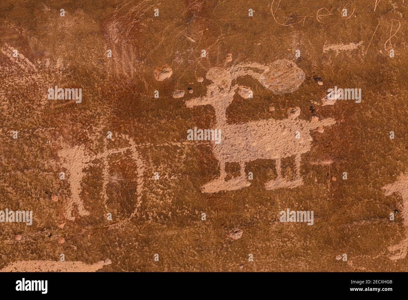 Sego Canyon pictograph of hunter and bighorn sheep created by early ...