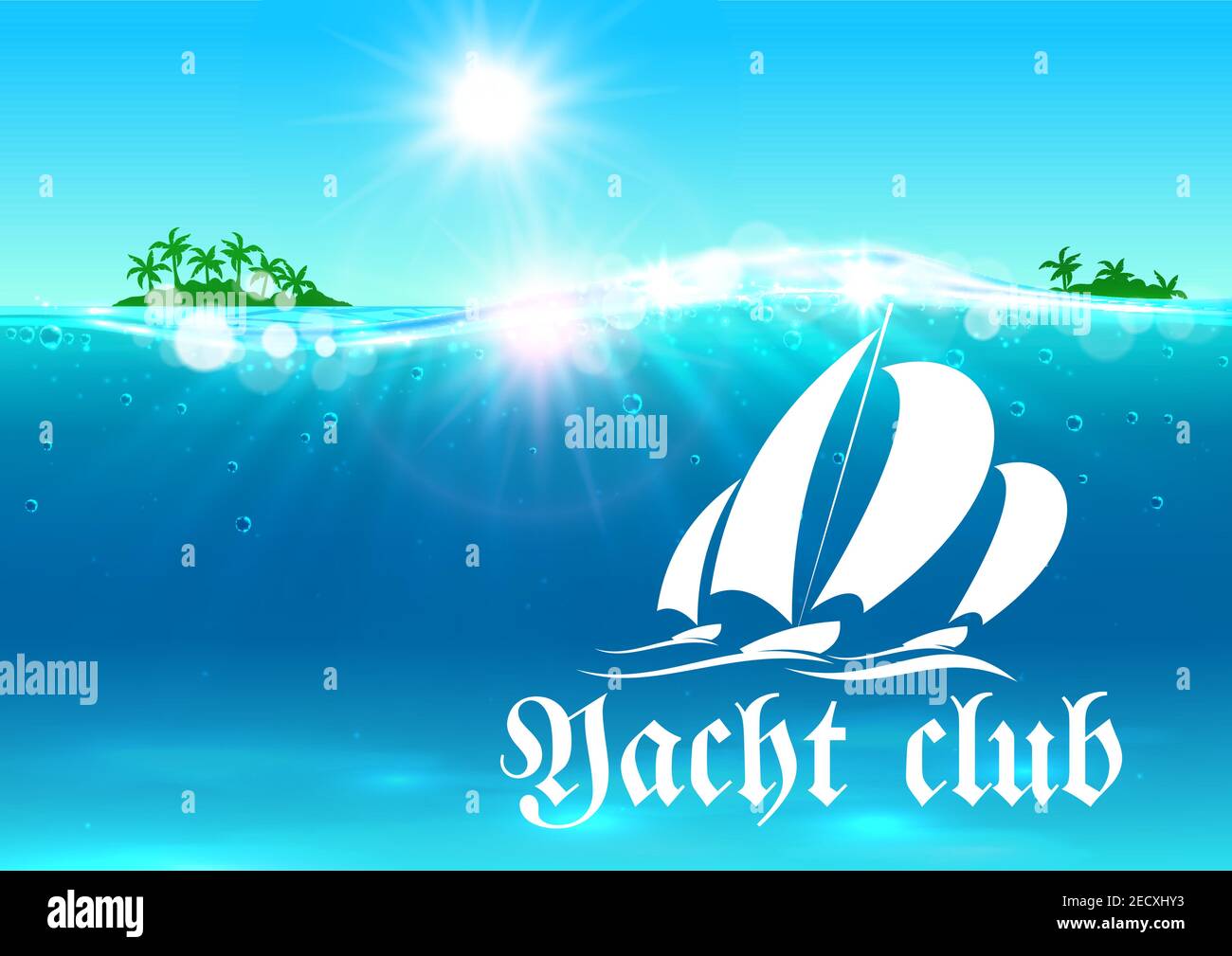 Yacht club placard. Summer vacation banner. Ocean with yacht symbol ...