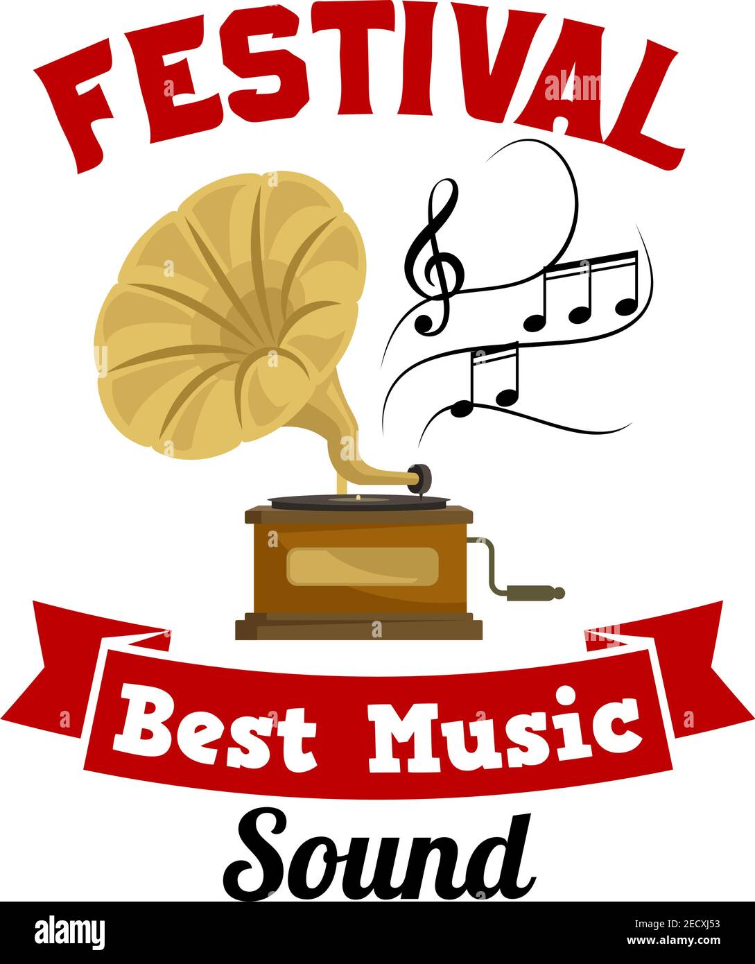 Gramophone. Best music sound festival emblem with vector icon of old ...