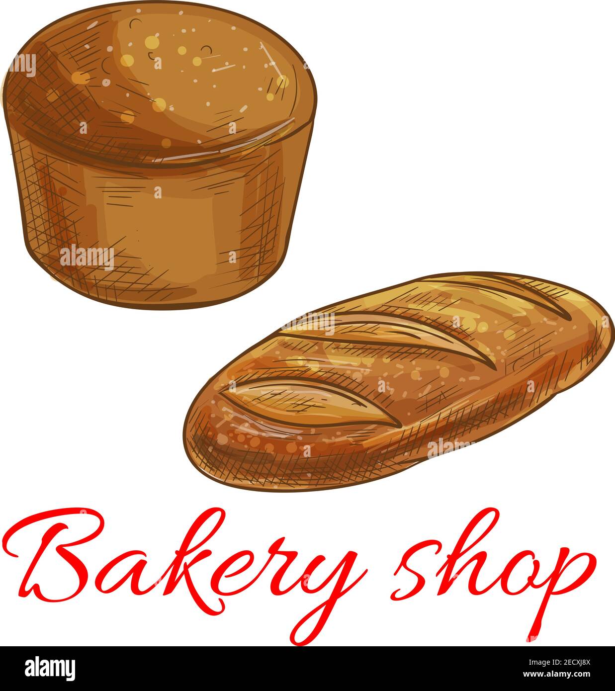 Bread icons for bakery shop. Vector pencil sketch of round rye bread ...