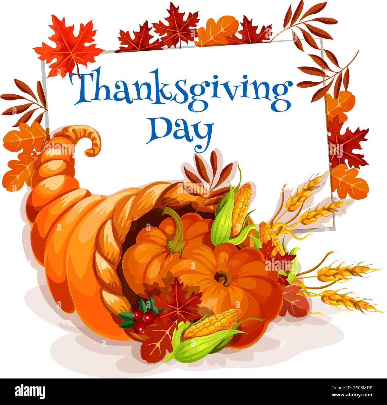Thanksgiving Day cornucopia greeting card. Vector design template for ...